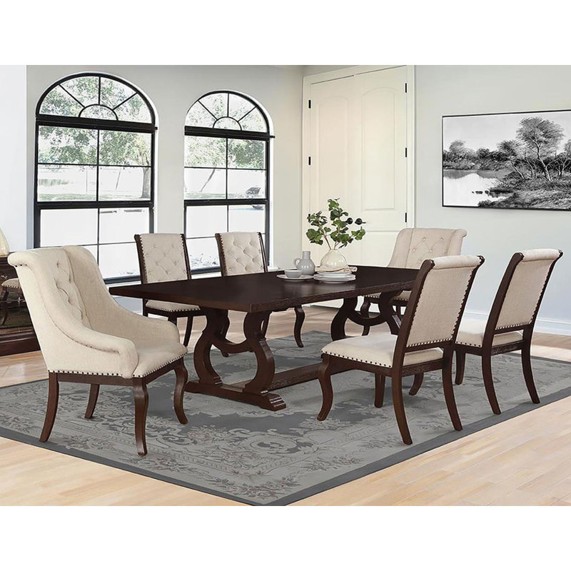 Winston Porter Necdet 7 - Piece Extendable Trestle Dining Set in Cream and Antique Java | Wayfair